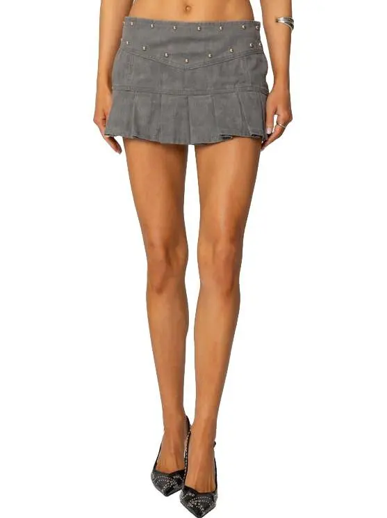 EDIKTED Stud Pleated Mini Skirt - Dark-gray