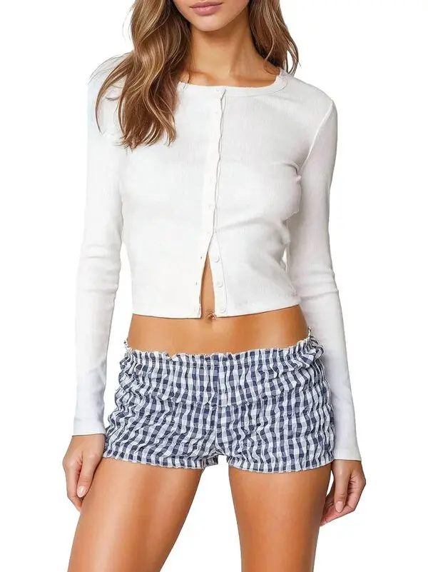 EDIKTED Shilo Crop Rib Cardigan - White