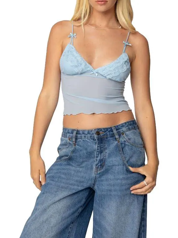 EDIKTED Berkley Lace Trim Sheer Mesh Camisole - Light-blue