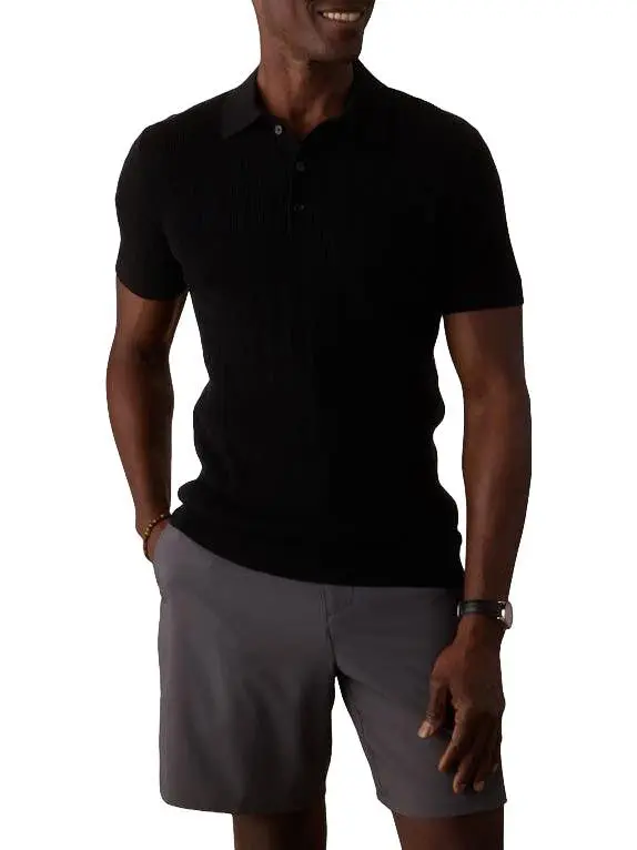 THE NORMAL BRAND Robles Textured Knit Polo - Black