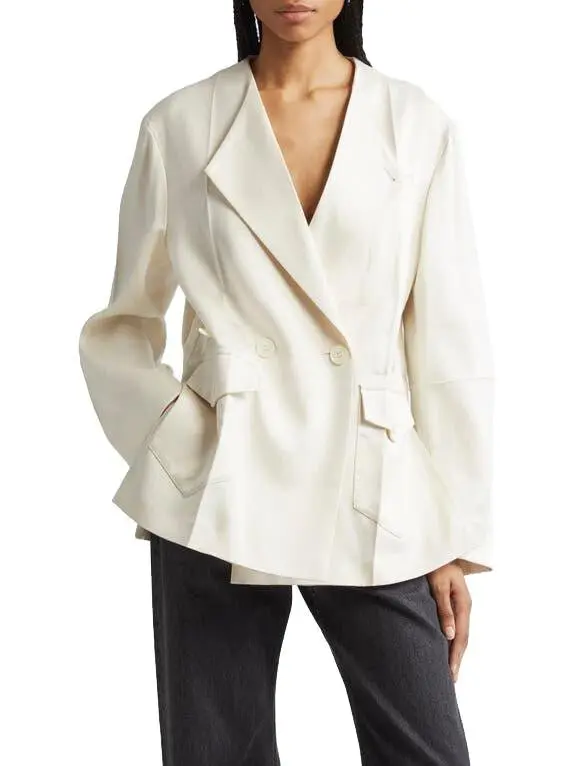 SETCHU Origami Collarless Belted Silk & Virgin Wool Jacket - N. White