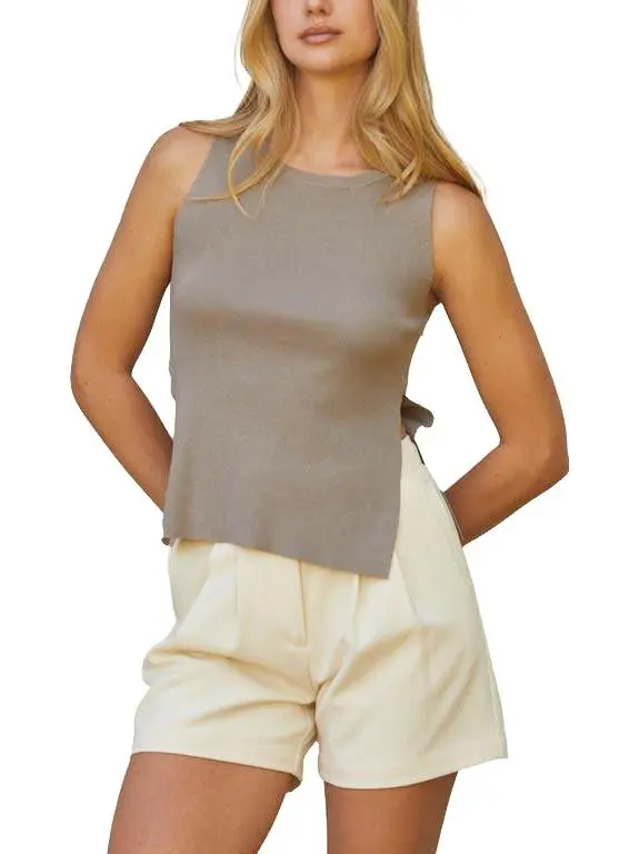 CRESCENT Side Slit Sleeveless Knit Top - Taupe