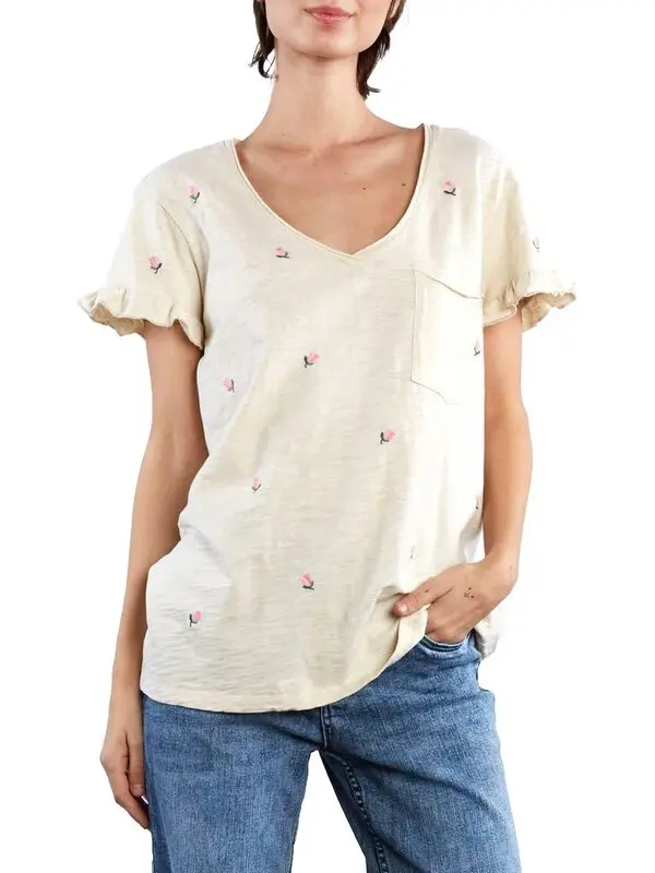 BILLY T Rosey Frill Sleeve T-shirt - Iced Latte
