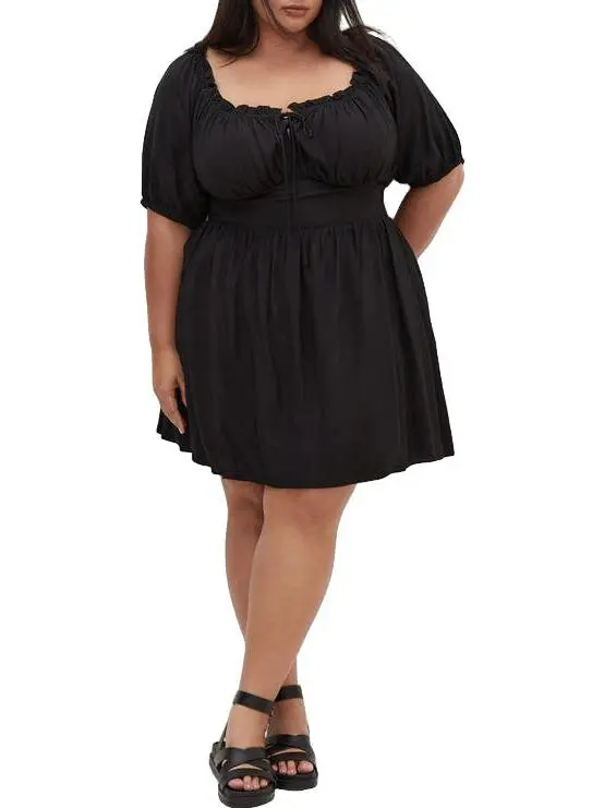 City Chic Mela Puff Sleeve Fit & Flare Dress - Black