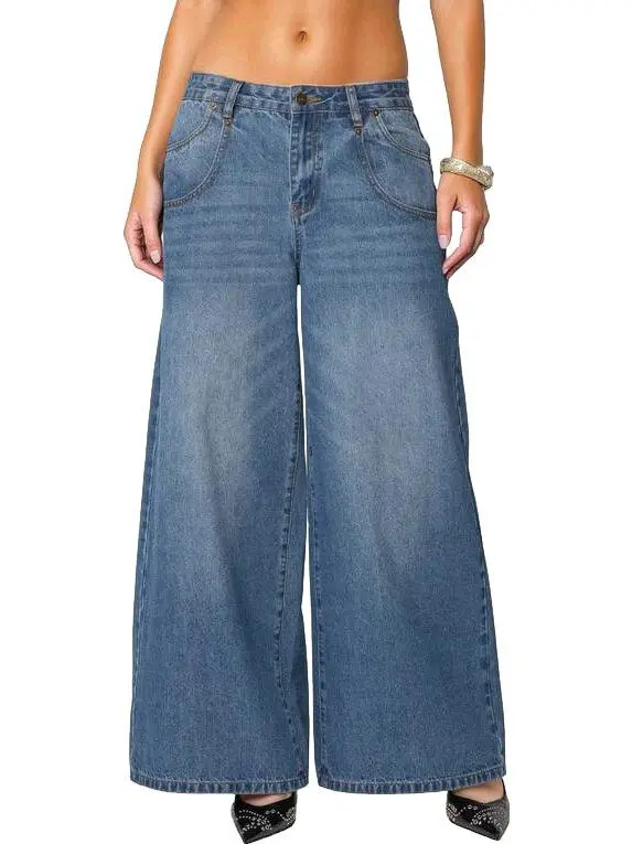 EDIKTED Jayden Low-rise Wide-leg Jeans - Blue