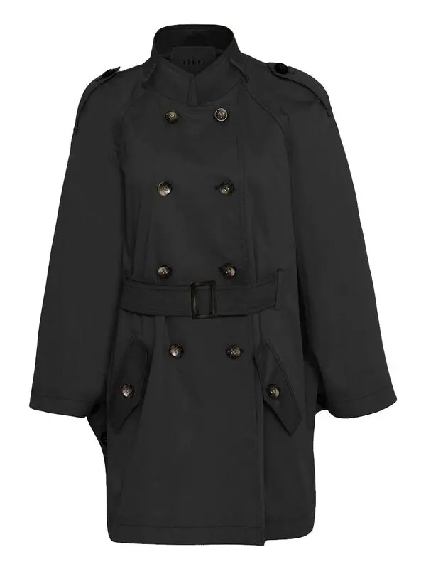 THEO THE LABEL Chloe Trapunto Trench Cape - Black