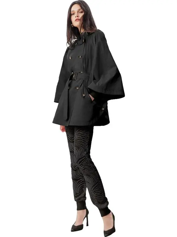 THEO THE LABEL Chloe Trapunto Trench Cape - Black