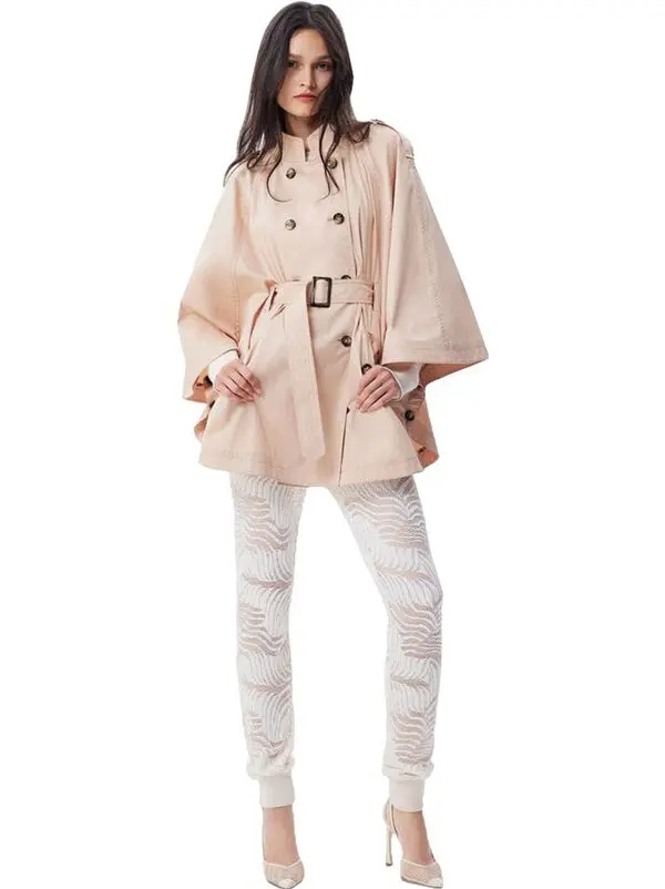 THEO THE LABEL Chloe Trapunto Trench Cape - Sand