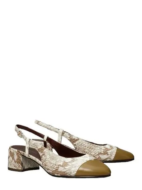 Tory Burch Cap Toe Slingback Pumps - Granite Roccia / Ramure Green