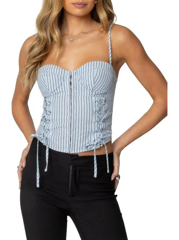 EDIKTED Louis Pinstripe Camisole - Light-blue