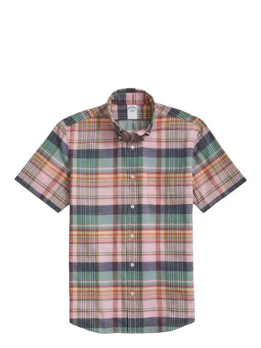 Brooks Brothers Madras Plaid Short Sleeve Button-down Shirt - Pink