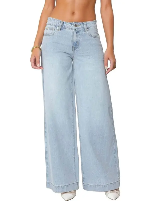 EDIKTED Sidonie Low Rise Wide Leg Jeans - Light-blue