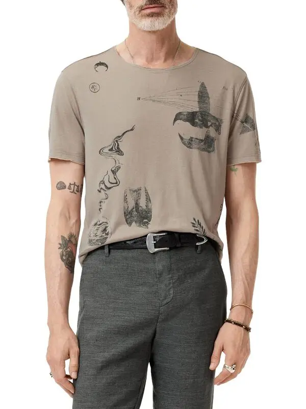 John Varvatos Raw Edge Double Layer Doodle Print T-shirt - Haze Grey