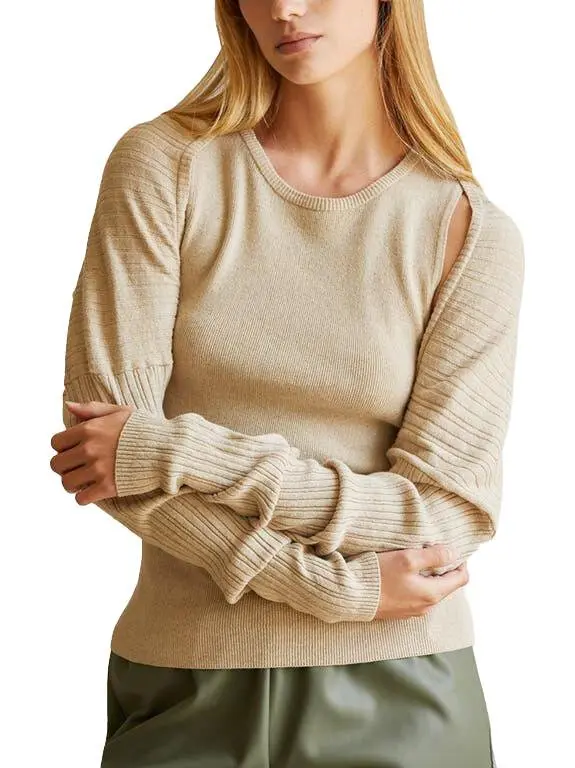 CRESCENT Two-piece Ribbed Knit Bolero Set - Taupe