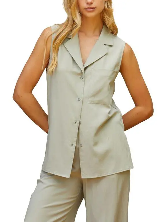 CRESCENT Tencel-cotton Blend Sleeveless Top - Eucalyptus