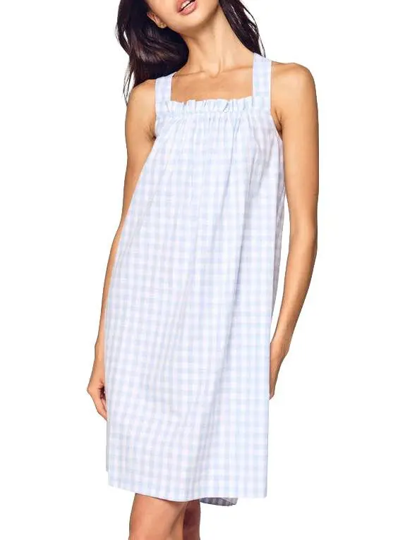 PETITE PLUME Annabelle Gingham Brushed Cotton Twill Nightgown - Blue