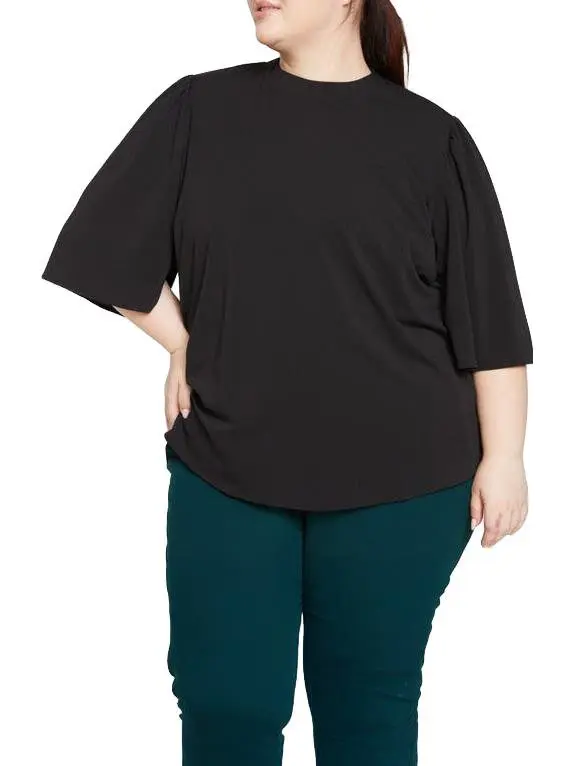 Universal Standard Flutter Sleeve Crepe Jersey Top - Black