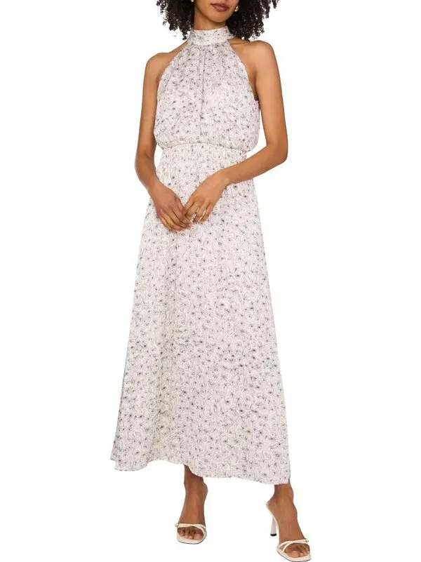 Vince Camuto Floral Satin Midi Dress - New Ivory