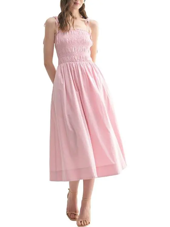 ALL IN FAVOR Smocked A-line Dress - Pink