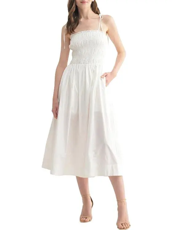 ALL IN FAVOR Smocked A-line Dress - White