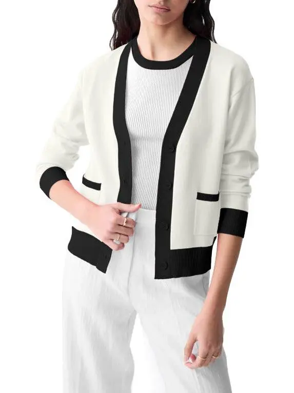 Deluc Déluc. Lisboa Contrast Trim Cardigan - Ecru With Black Details