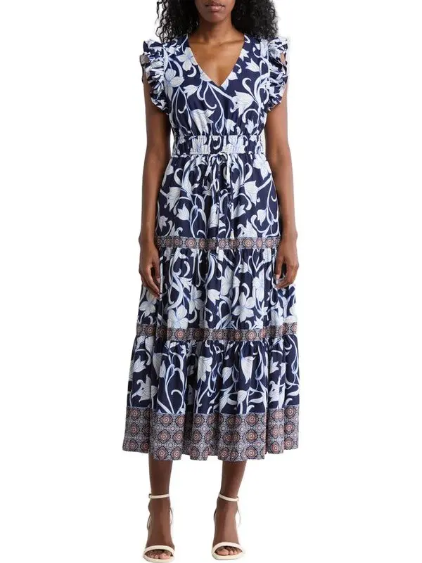 Anne Klein Floral Print Maxi Dress - Distant Mountain Multi