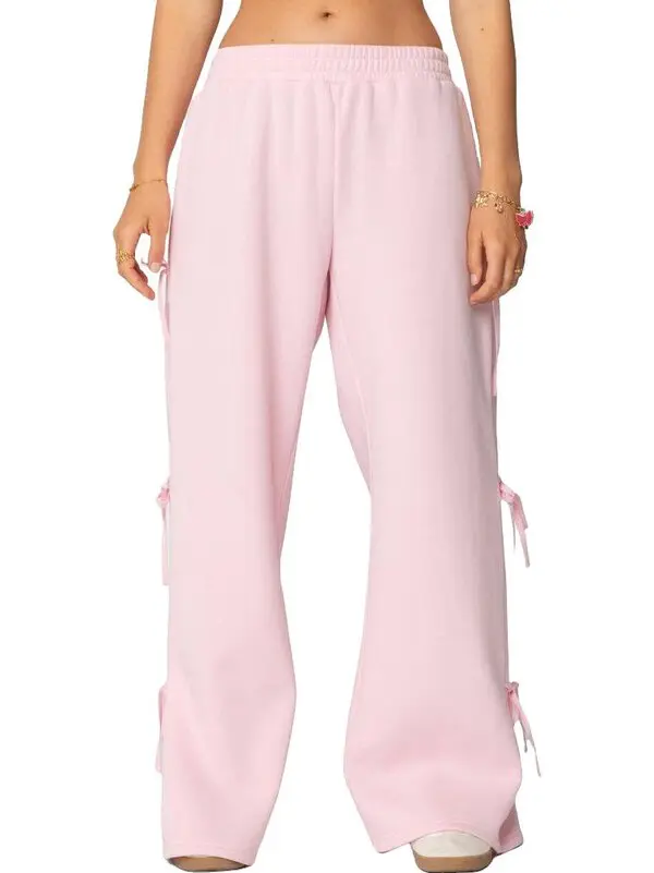 EDIKTED Claudette Bow Wide Leg Sweatpants - Pink