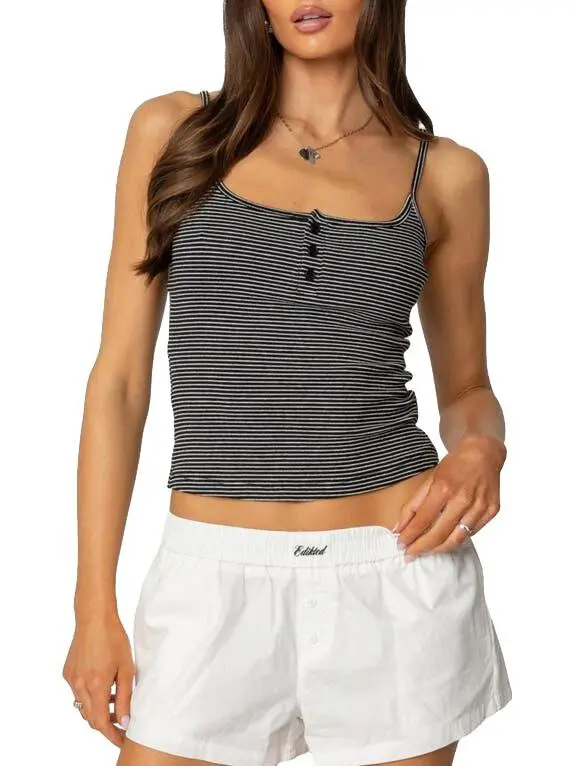 EDIKTED Stripe Henley Camisole - Black-and-white