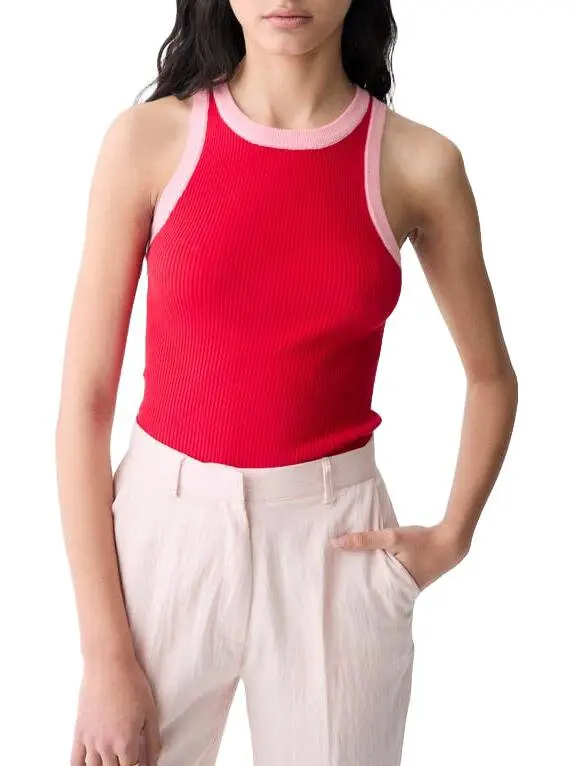 Deluc Déluc. Lisboa Contrast Trim Rib Sweater Tank - Red With Pink Details