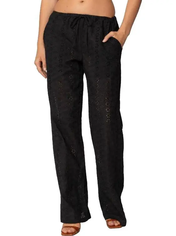 EDIKTED Eyelet Cotton Drawstring Pants - Black