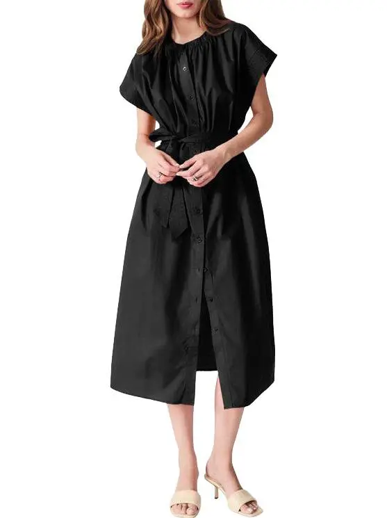 Deluc Déluc. Cancela Cap-sleeve Cotton Poplin Shirtdress - Black