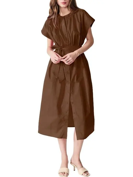 Deluc Déluc. Cancela Cap-sleeve Cotton Poplin Shirtdress - Pecan