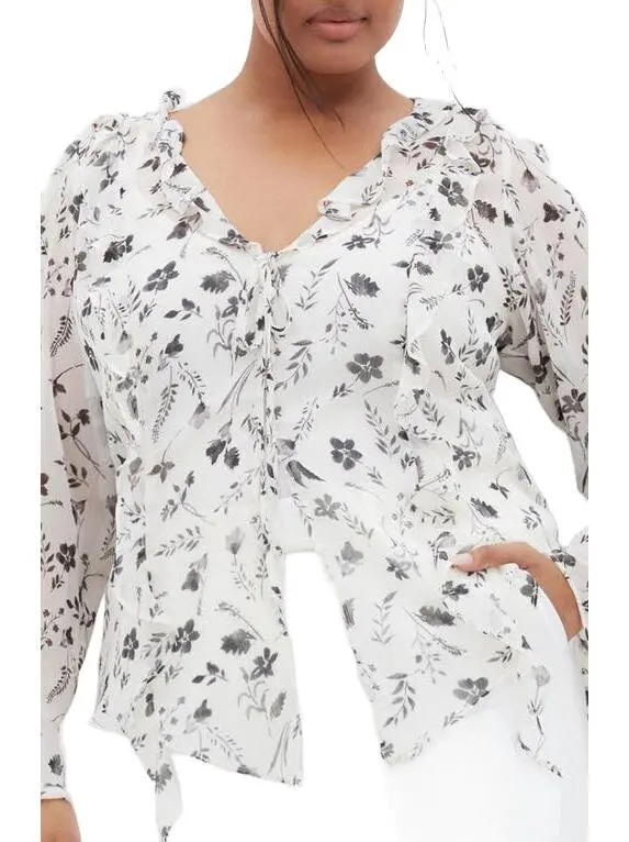 City Chic Floral Ruffle Top - Aria Mono