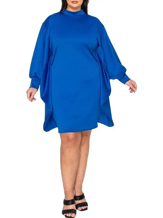 L I V D Alivera Cocoon Mock Neck Satin Minidress - Royal