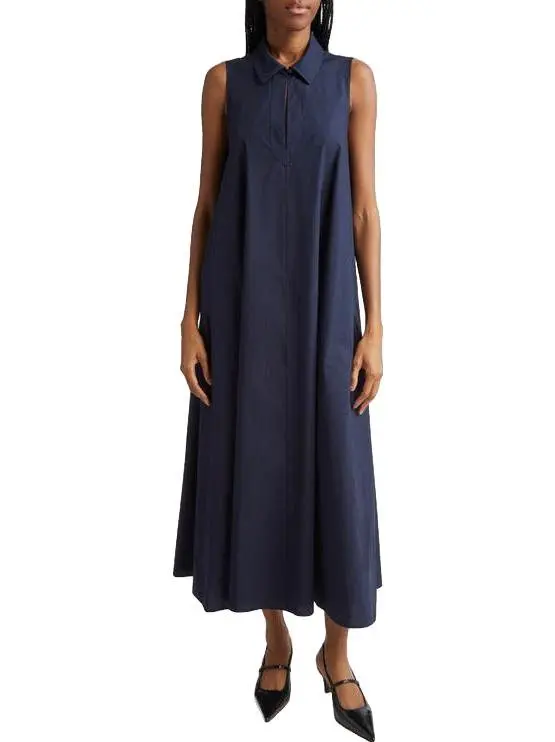 Emporio Armani Sleeveless Cotton Poplin Dress - Solid Dark Blue