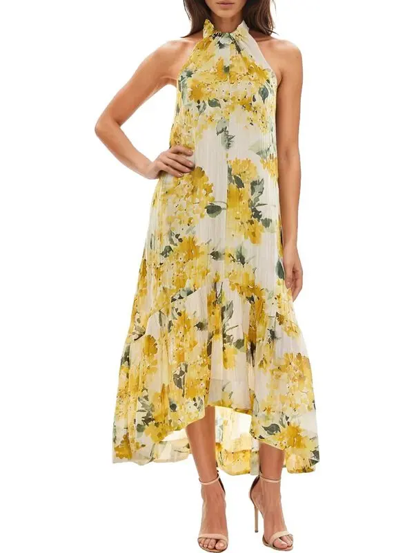 SOCIALITE High-low Halter Dress - Yellow/ Sage