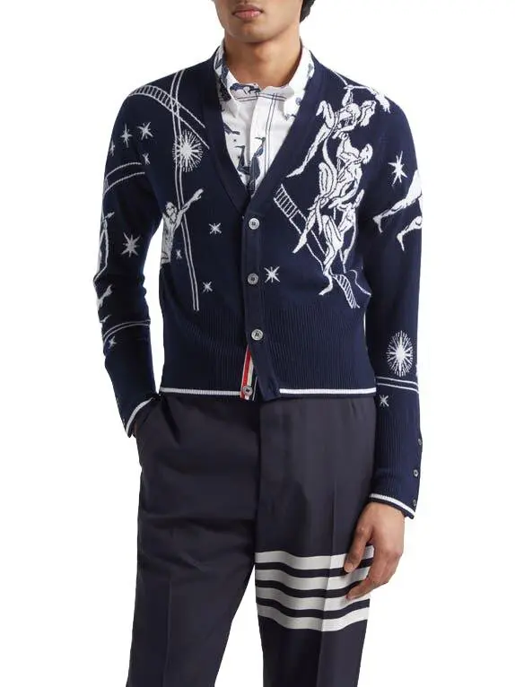 Thom Browne Olympic Constellation Cashmere Cardigan - Navy