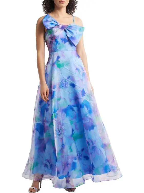 Eliza J Bow Bodice Sleeveless Gown - Blue Multi