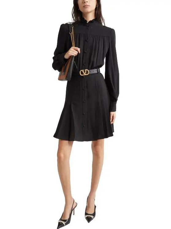 Valentino Garavani Long Sleeve Silk Georgette Shirt Dress - Nero