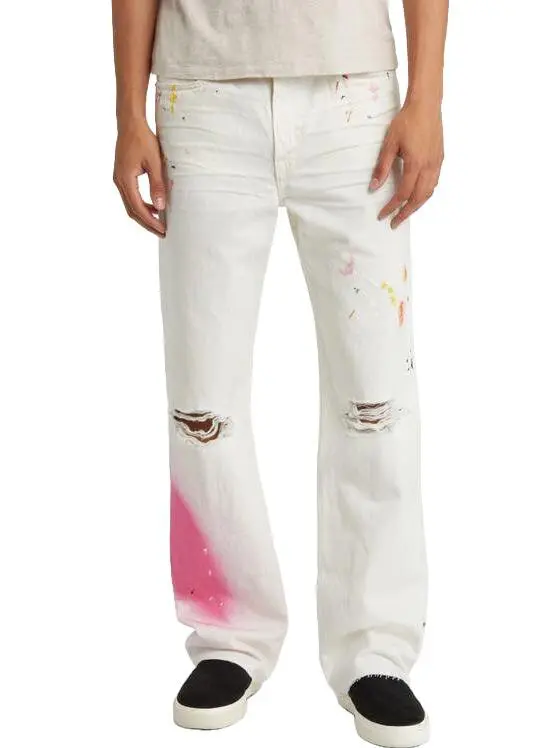 FRAME The Boxy Raw Hem Straight Leg Jeans - Ecru Spray