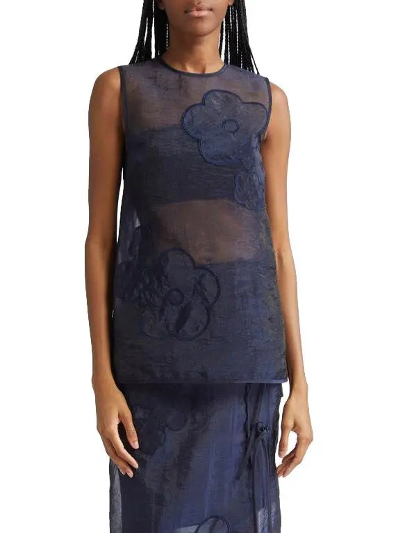 Cecilie Bahnsen Alba Embroidered Top - Navy