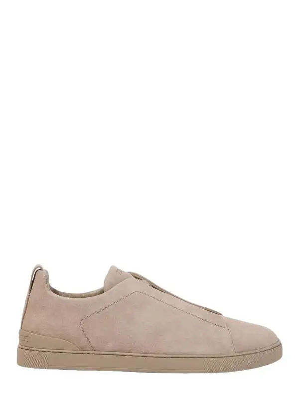 Zegna Triple Stitch Suede Slip-on Sneakers - Beige