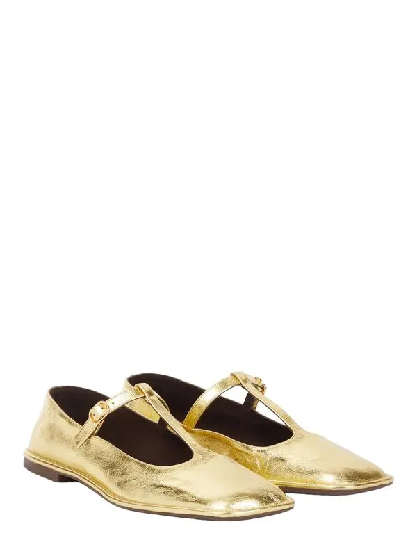 THE ROW Square T-strap Leather Mary Jane Flats - Gold