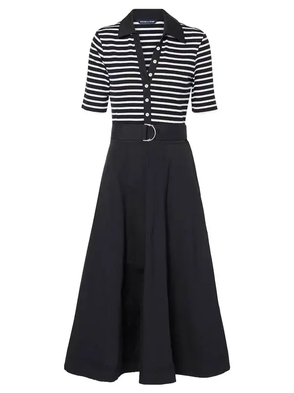 Veronica Beard Delise Striped Cotton-blend Midi Dress - Black