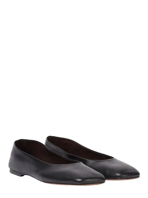 THE ROW Square Leather Ballet Flats - Black
