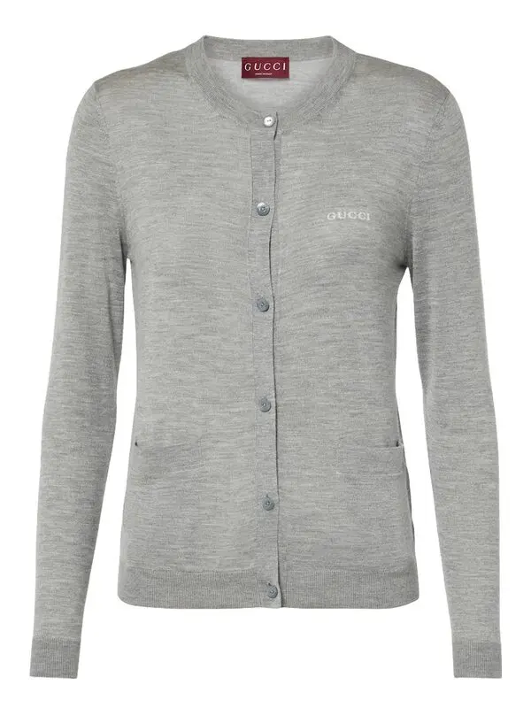 Gucci Logo Cashmere And Silk Cardigan - Grey