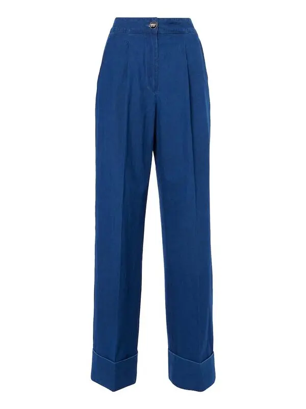Valentino Garavani High-rise Pleated Wide-leg Jeans - Blue