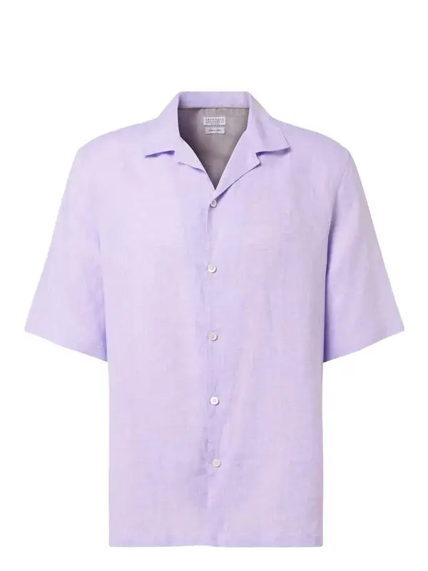 Brunello Cucinelli Linen Bowling Shirt - Purple