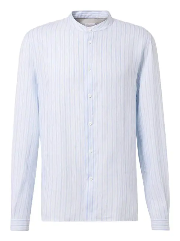 Brunello Cucinelli Striped Linen Shirt - Blue