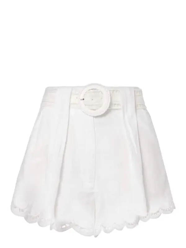 Farm Rio Broderie Anglaise Linen High-rise Shorts - White
